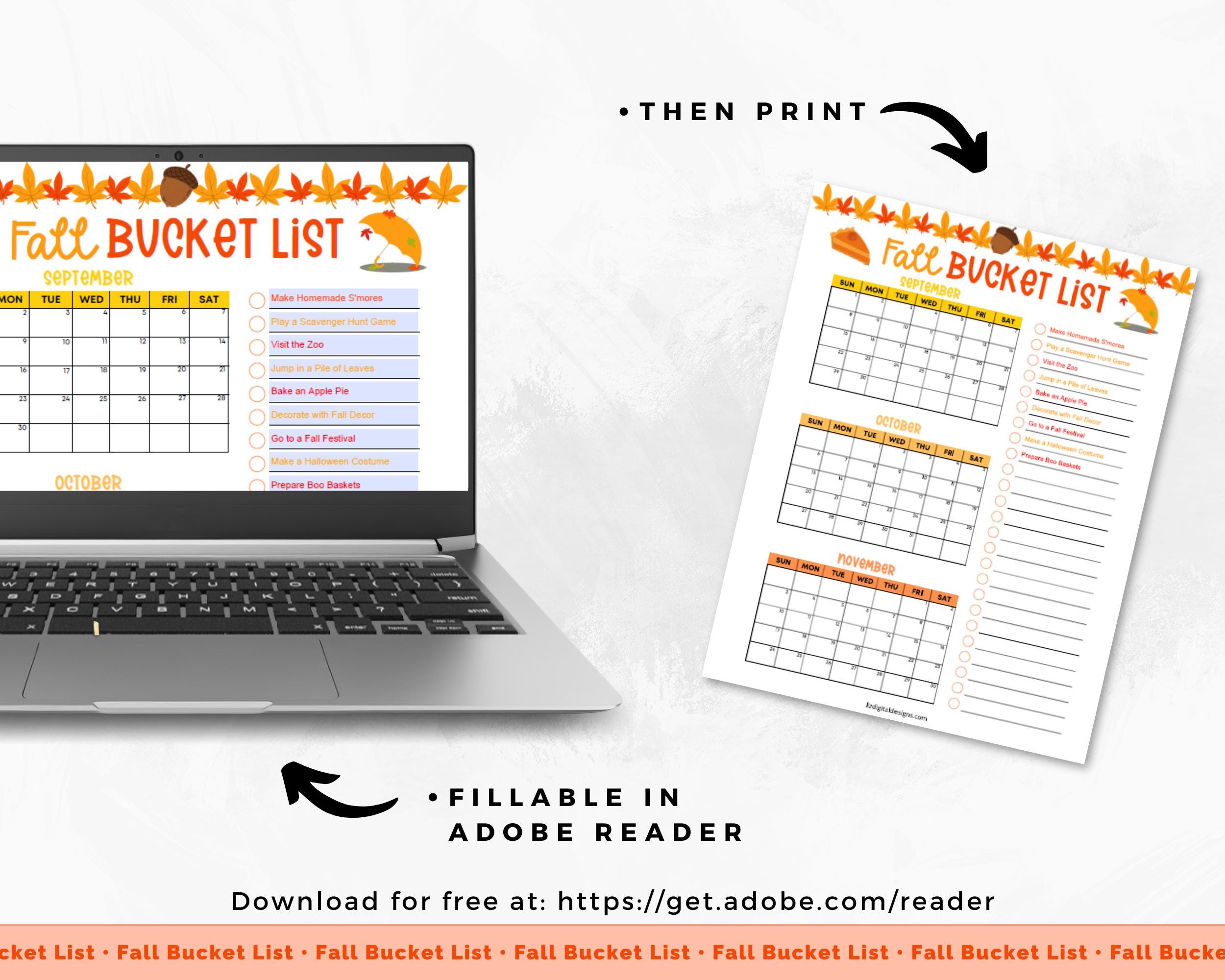 Fall Bucket List Printable, Fillable Fall To-do List PDF, Printable ...