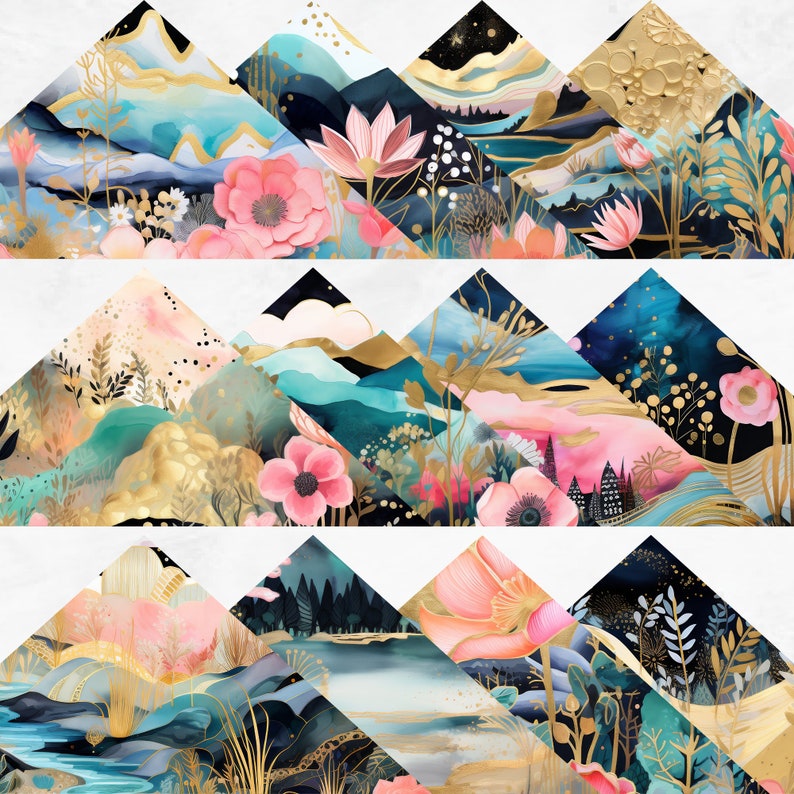Boho Botanical Digital Paper, Floral Background Patterns, Landscape and ...