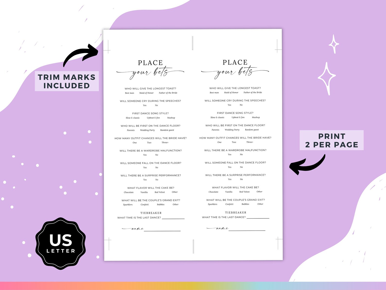 Place Your Bets Wedding Card, Weddings Prop Bet Template Game, Cocktail ...