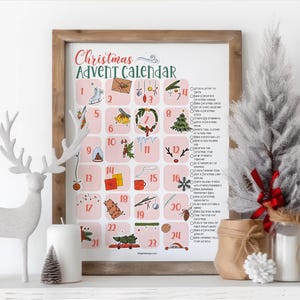 Christmas Advent Calendar With Fun Activities, Pink Printable Kids ...