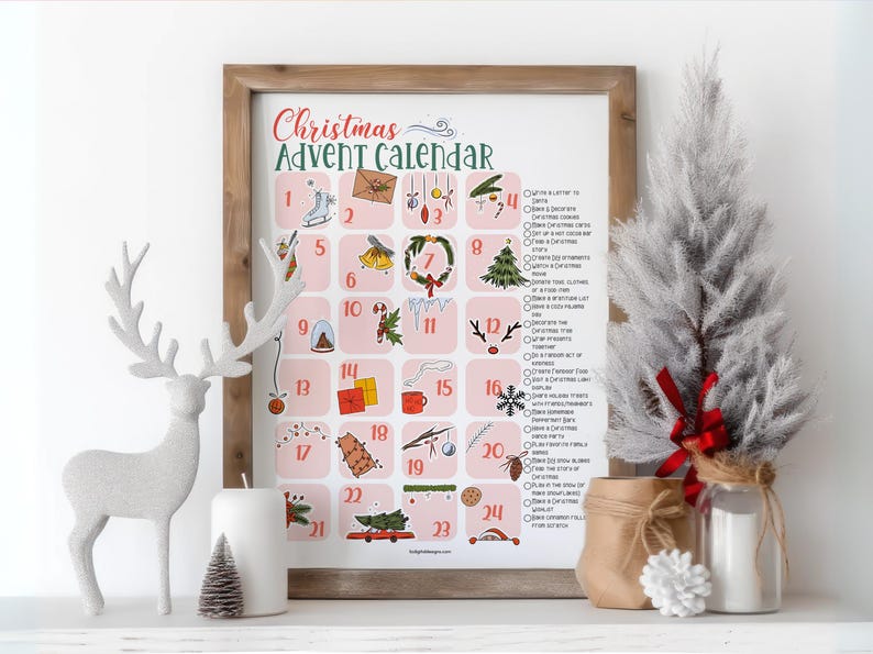 Christmas Advent Calendar With Fun Activities, Pink Printable Kids ...