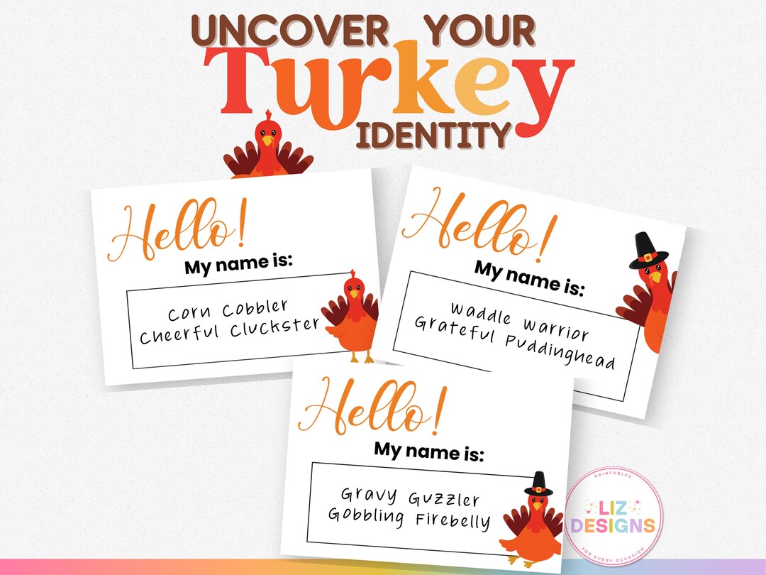 What's Your Turkey Name Game With Nametags, Thanksgiving Icebreaker ...