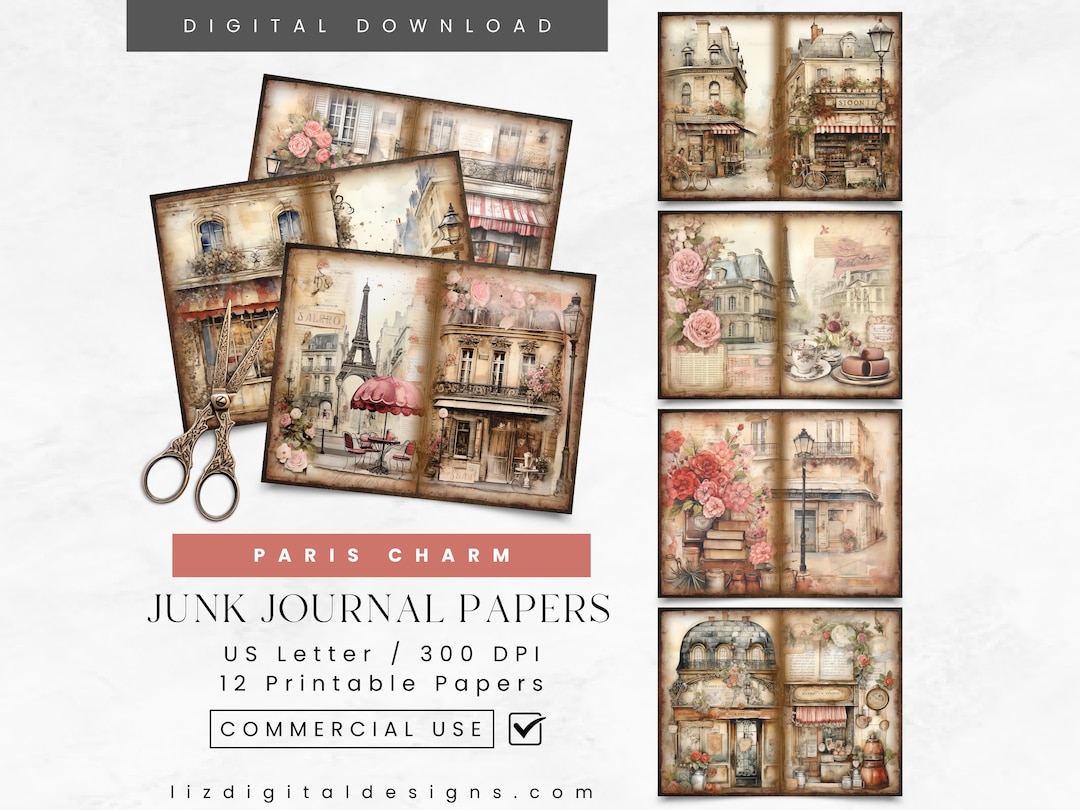 Vintage Paris Junk Journal Crafting Papers, Paris Collage Sheets ...