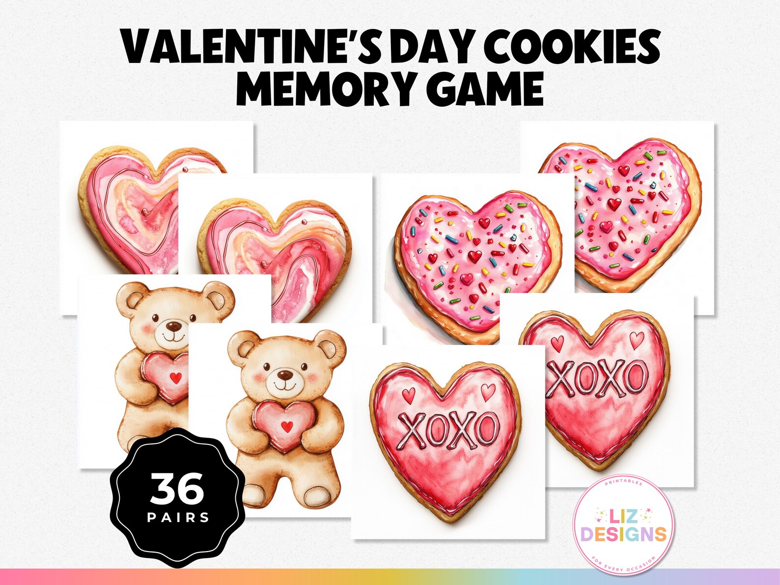 Valentines Day Cookies Memory Game Cards, Matching Activity, Kids ...