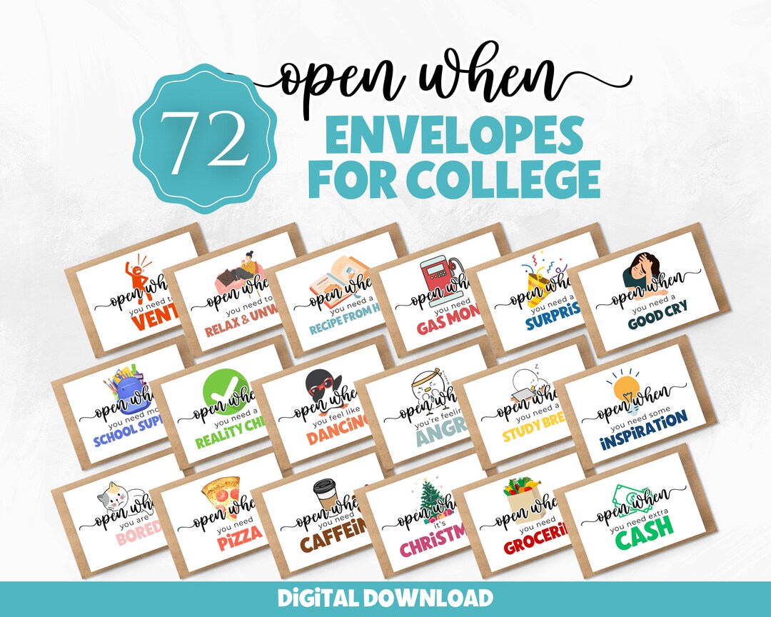 Open When Envelopes for College Students, College Student Care Package ...