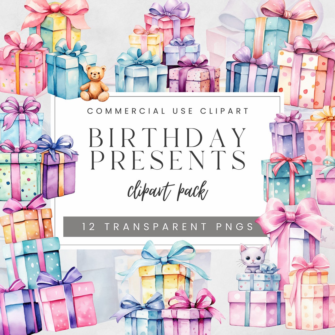 Watercolor Birthday Presents Clipart, Gift Box Clip Art, Birthday Gift ...