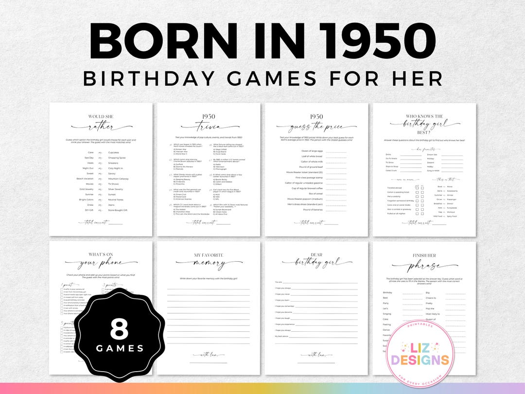 75th Birthday Party Games 1950, 75th Birthday Party Game Bundle, Born ...