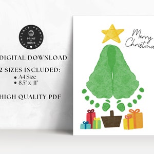 Christmas Tree Footprint Art Printable, Christmas Crafts for Kids, DIY ...