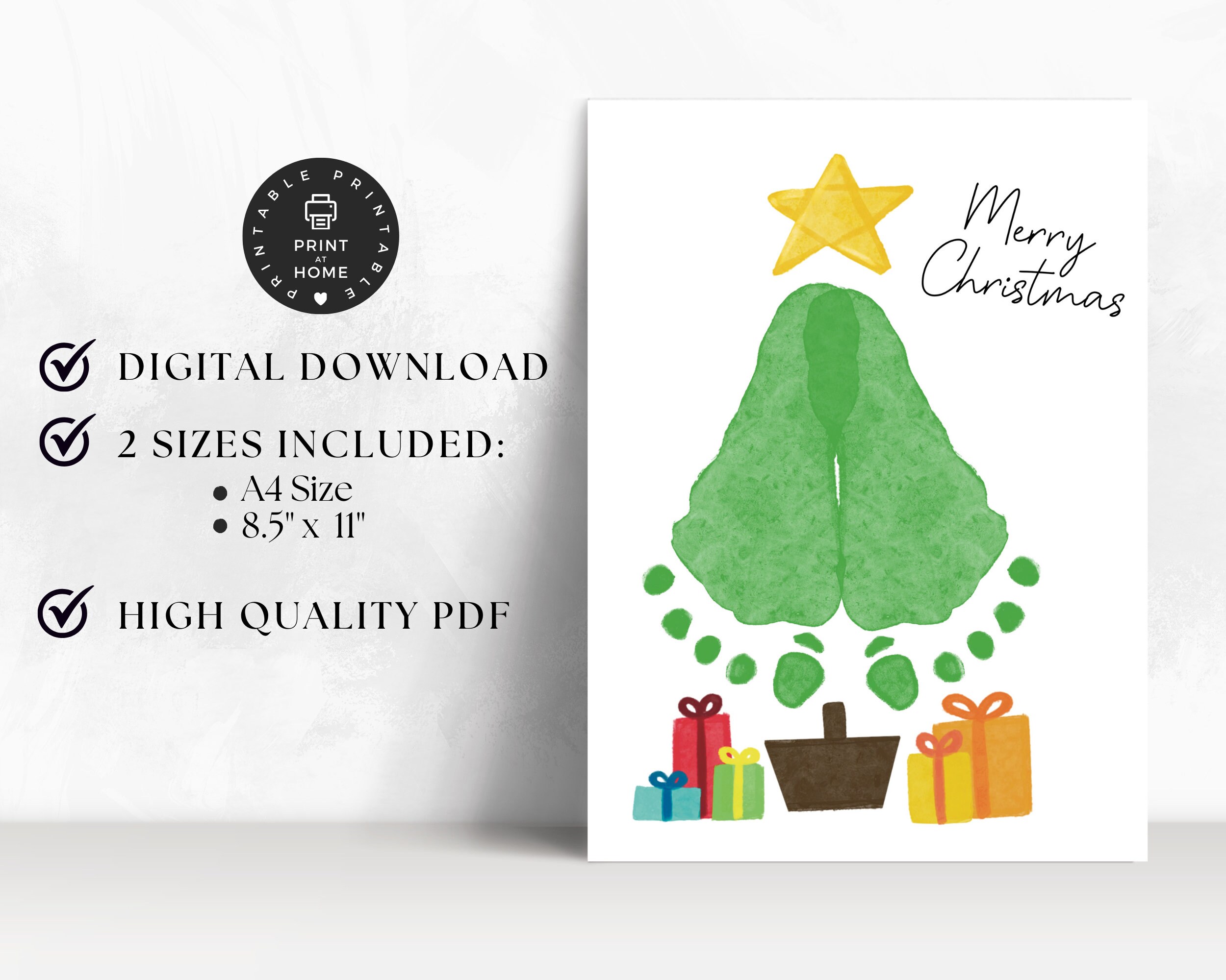 Christmas Tree Footprint Art Printable, Christmas Crafts for Kids, DIY ...