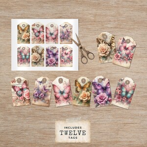 Floral Butterflies Junk Journal Tags, Printable Butterfly Ephemera ...