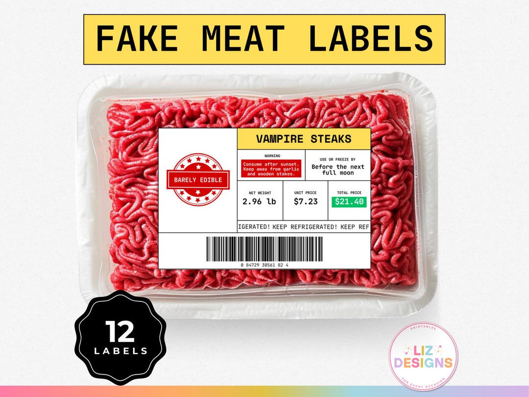 Fake Meat Labels, Halloween Prank, Meat Stickers, Funny Fake Food ...
