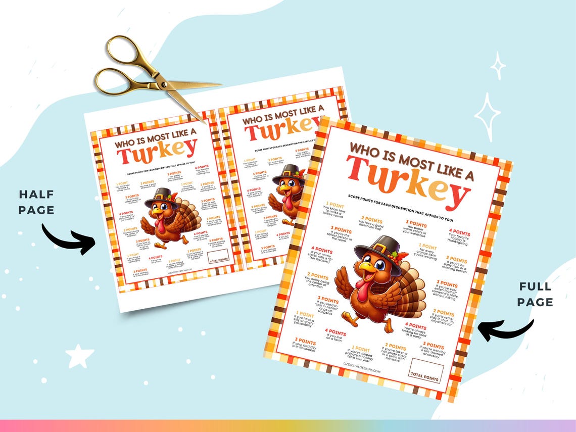 Who is Most Like a Turkey, Printable Thanksgiving Game, Friendsgiving ...