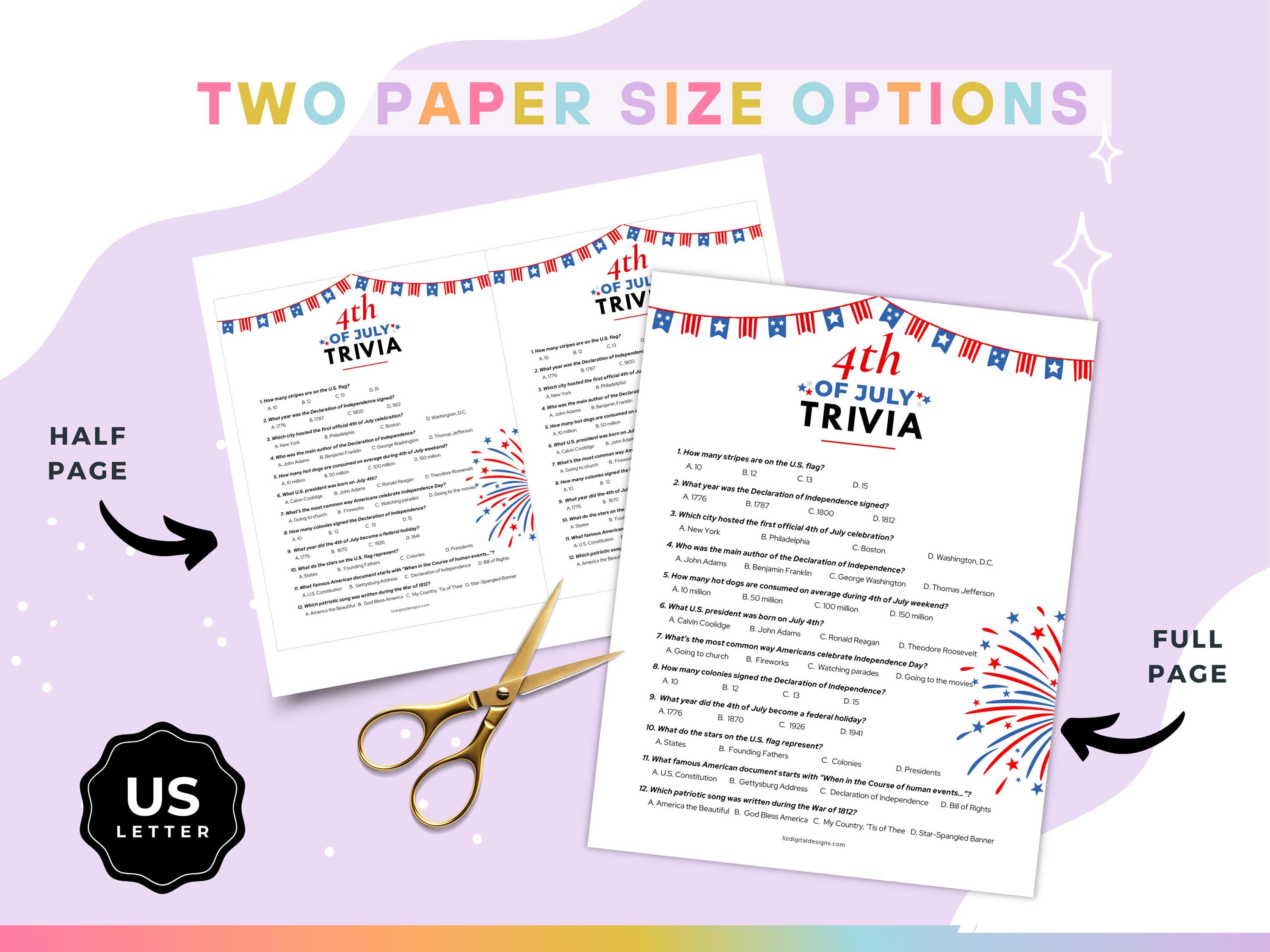 4th of July Trivia Game, Printable Patriotic Quiz, Fun Independence ...