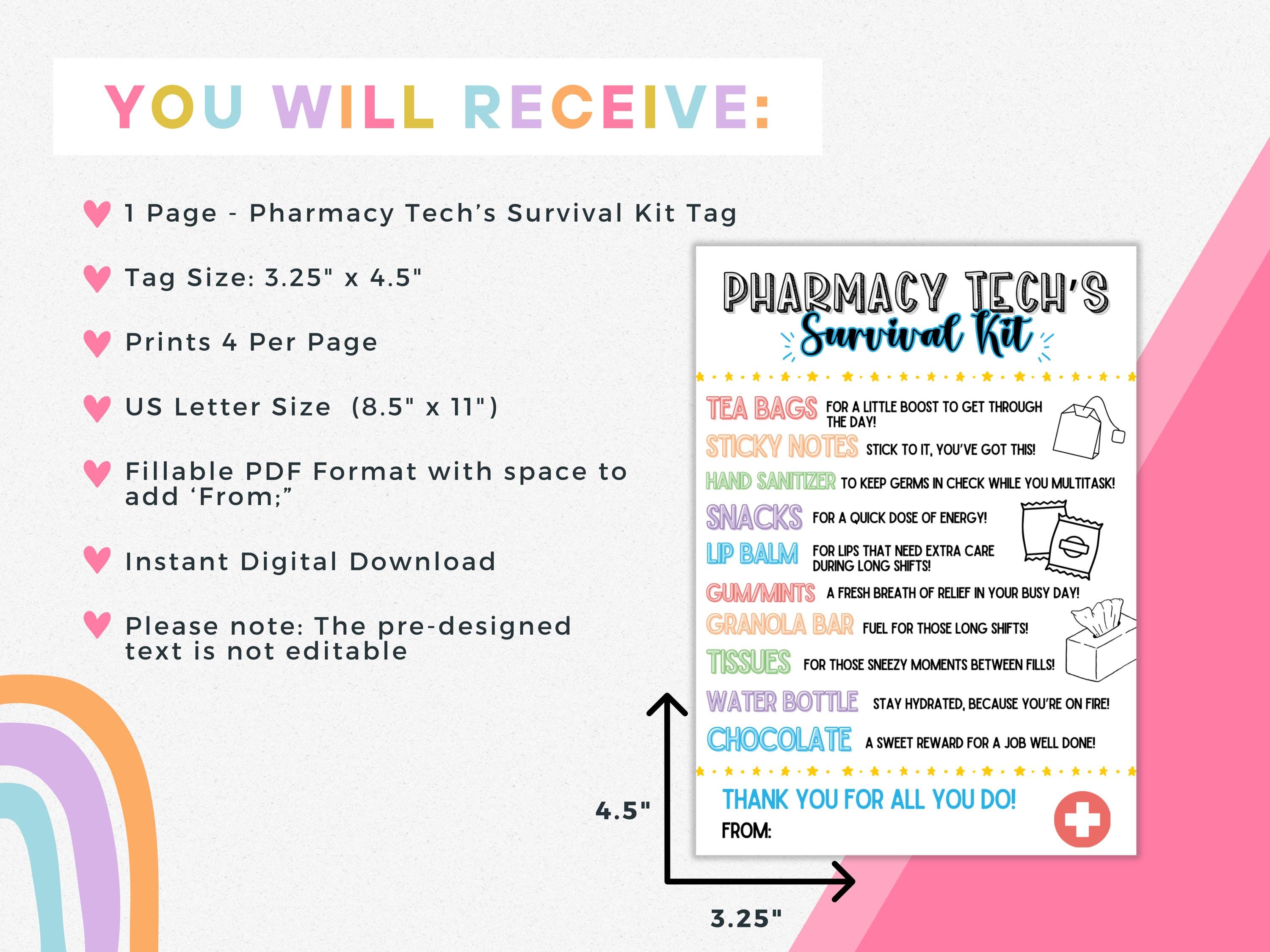 Printable Pharmacy Tech Survival Kit Tag, Gift for Pharmacy Week ...