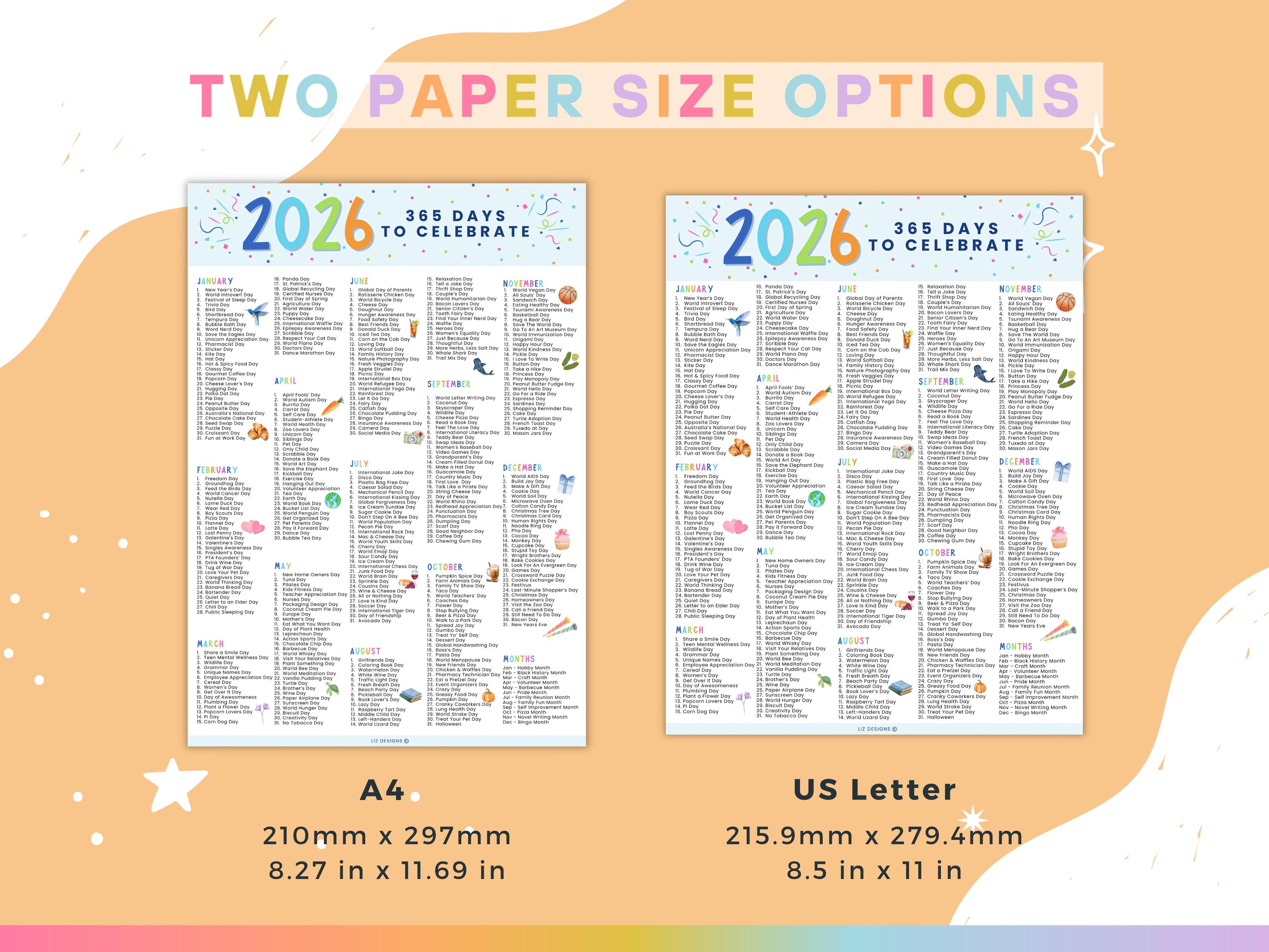2026 National Days Calendar Printable, Content Planner, Theme Days, One ...