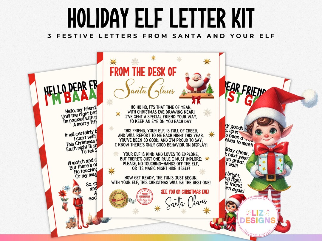 Christmas Santa and Elf Letter Set, Printable Arrival and Goodbye ...