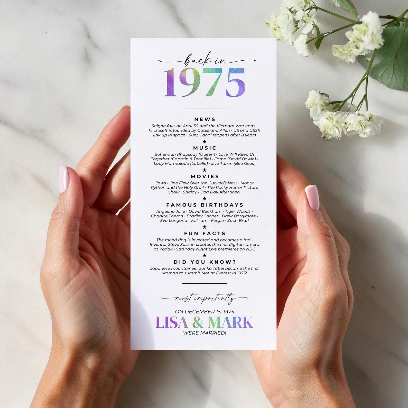 Personalized Married in 1975 Wedding Anniversary Table Place Setting ...