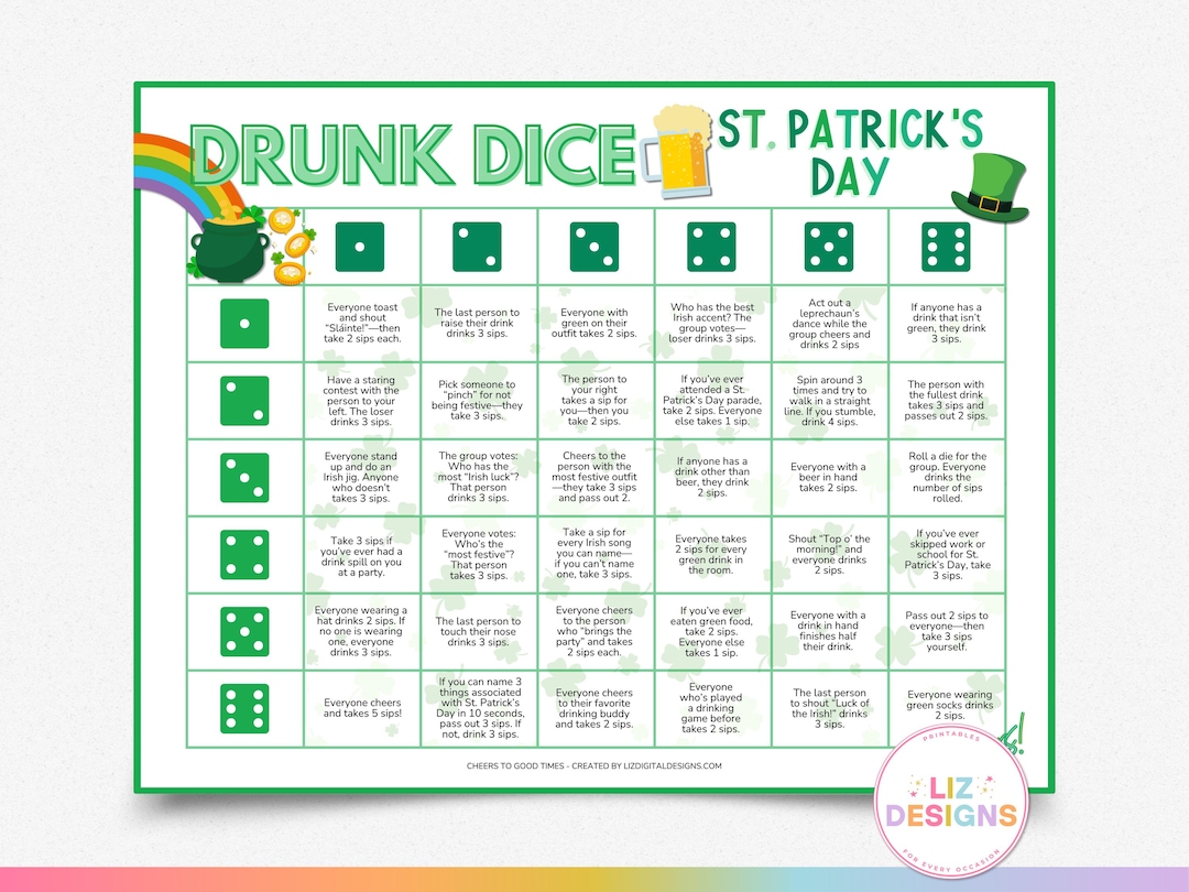 St. Patrick’s Day Drinking Game, Drunk Dice Adults Party Game, Fun ...