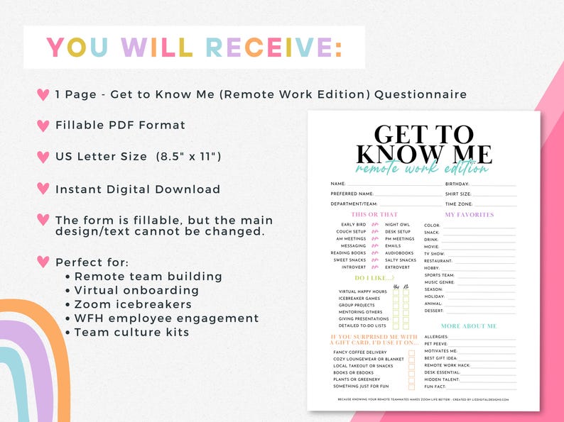 Team Building Get to Know Your Staff Questionnaire, Team Icebreaker ...