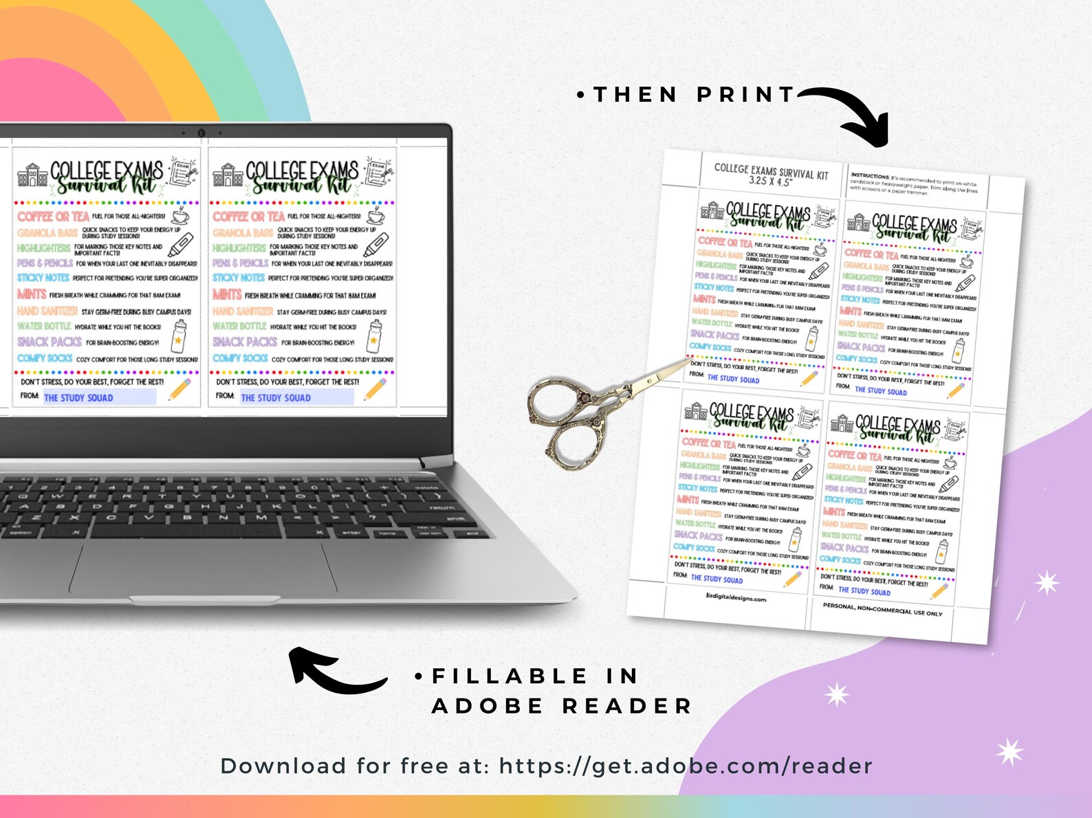 Printable College Exams Survival Kit Gift Tag, Student Finals Care ...