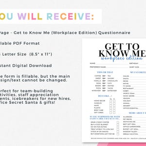 Team Building Get to Know Your Staff Questionnaire Printable, Employee ...