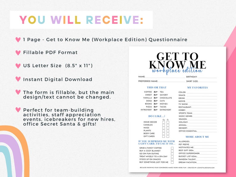 Team Building Get to Know Your Staff Questionnaire Printable, Employee ...