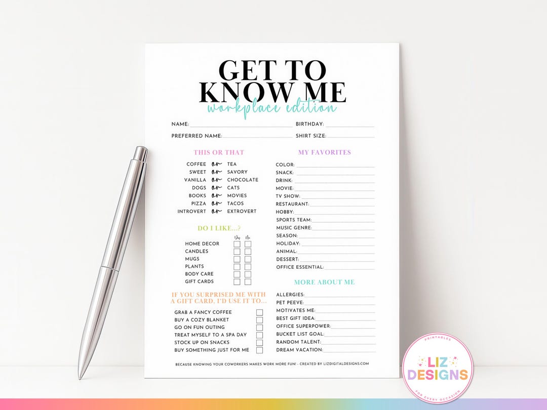 Team Building Get to Know Your Staff Questionnaire Printable, Employee ...