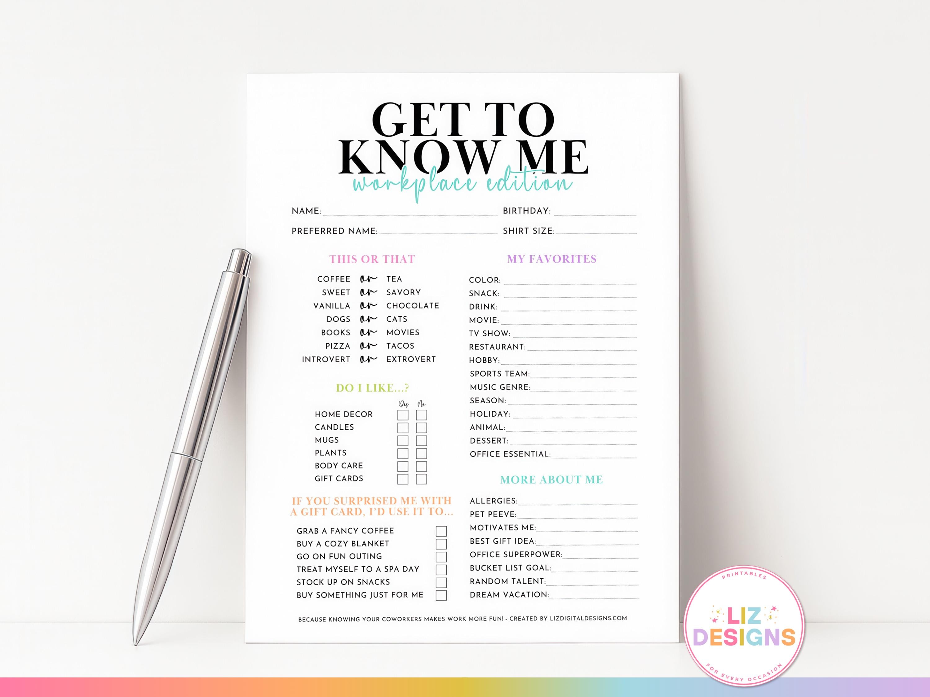 Team Building Get to Know Your Staff Questionnaire Printable, Employee ...