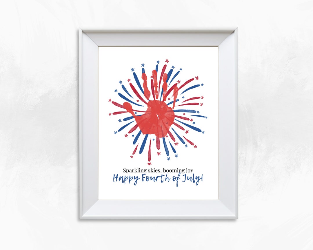 4th of July Fireworks Handprint Art Craft, Happy 4th of July Printable ...