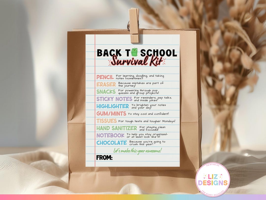 Student Survival Kit Tag, Printable Back to School Gift Tag, Happy ...
