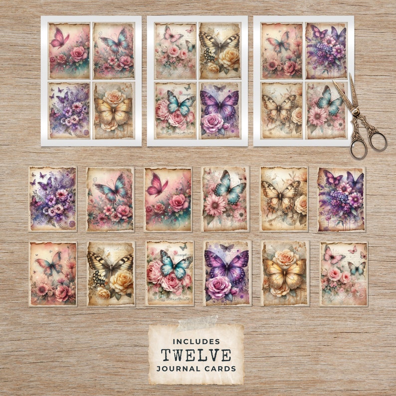 Floral Butterflies Junk Journal Cards, Printable Butterfly Ephemera ...