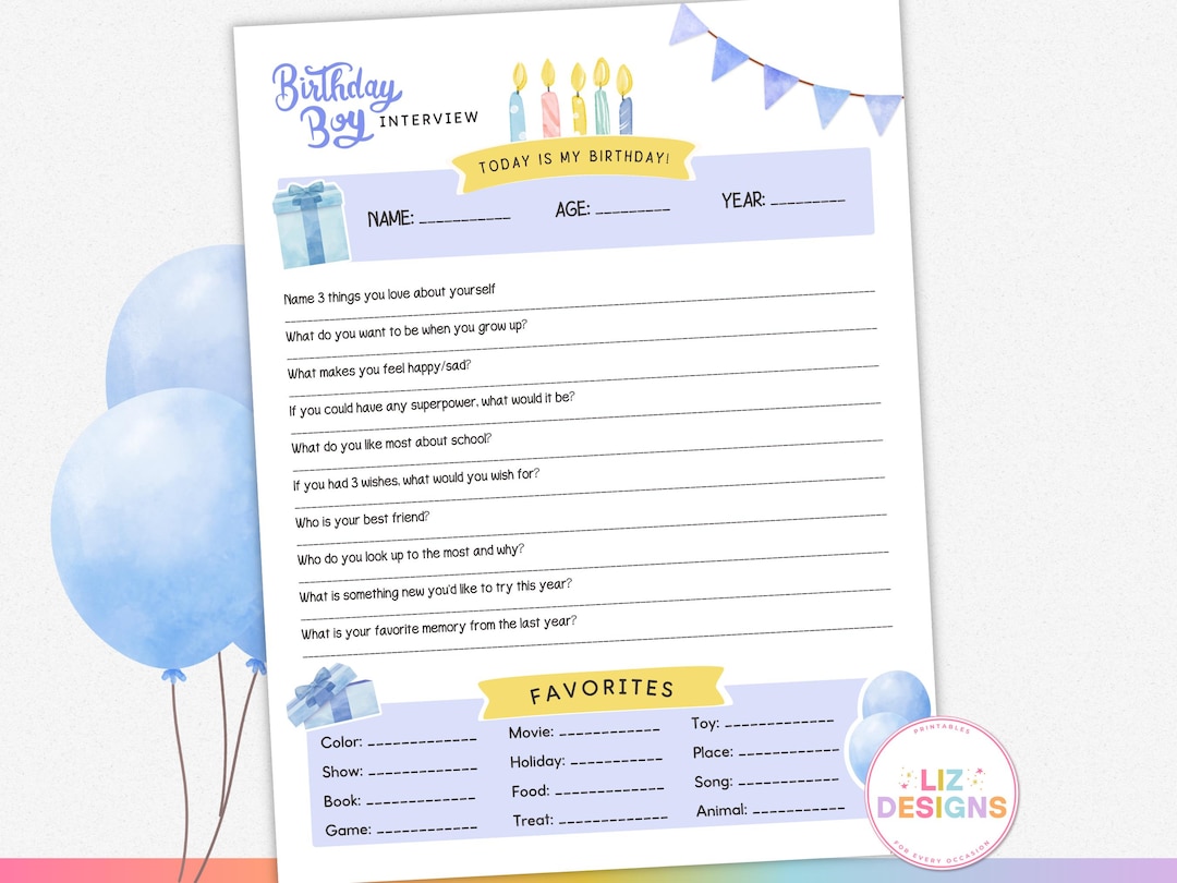 Birthday Boy Interview, Kids Bday Questions, Pink Printable Milestone ...