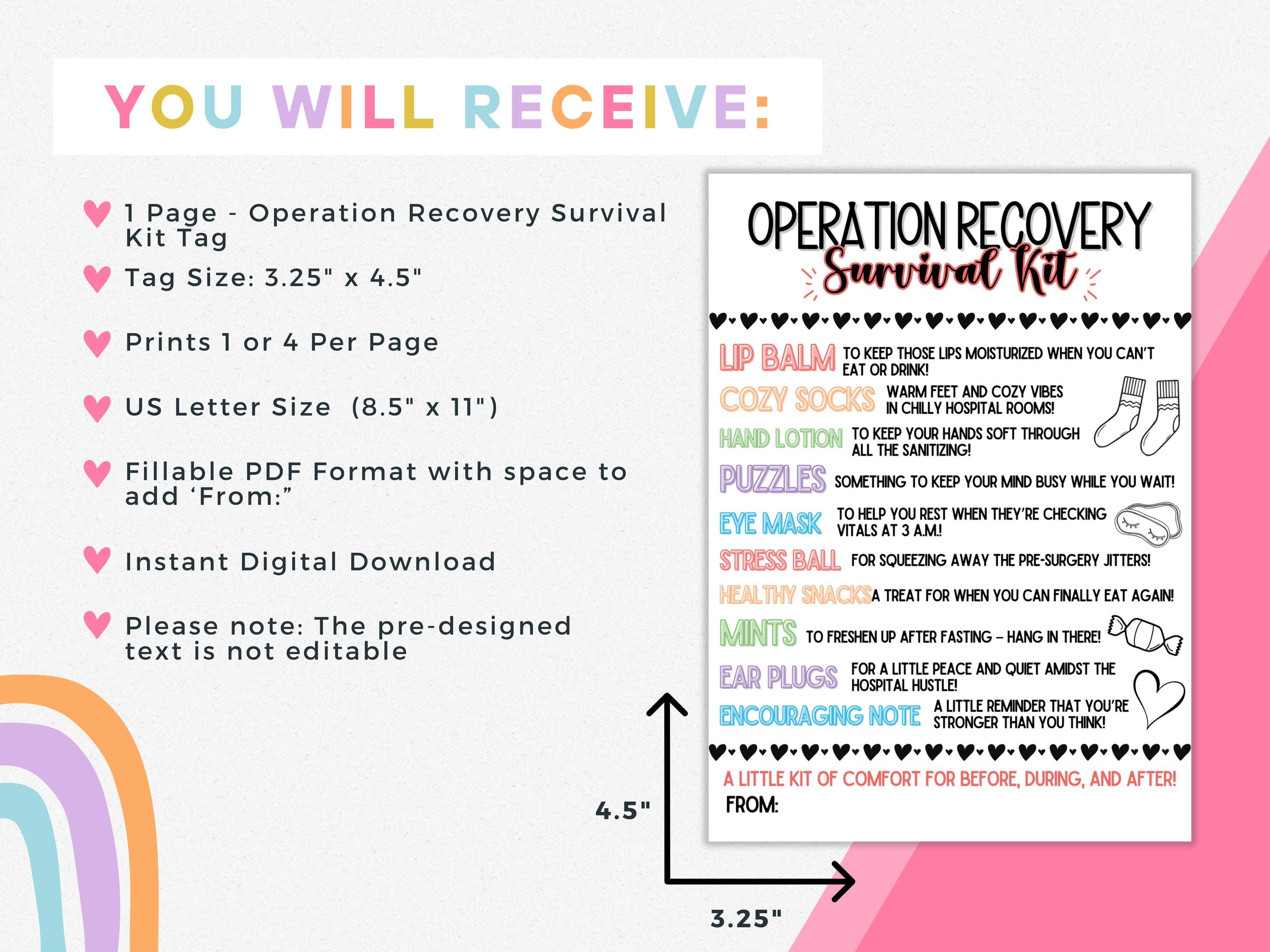Operation Recovery Survival Kit Tag, Surgery Good Luck & Get Well ...