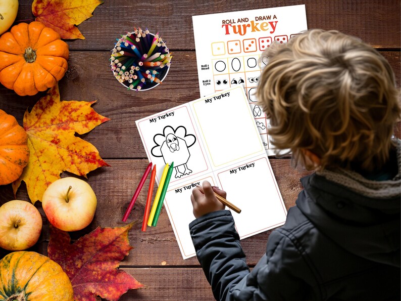 Roll and Draw a Turkey Game, Printable Thanksgiving Art Activity ...