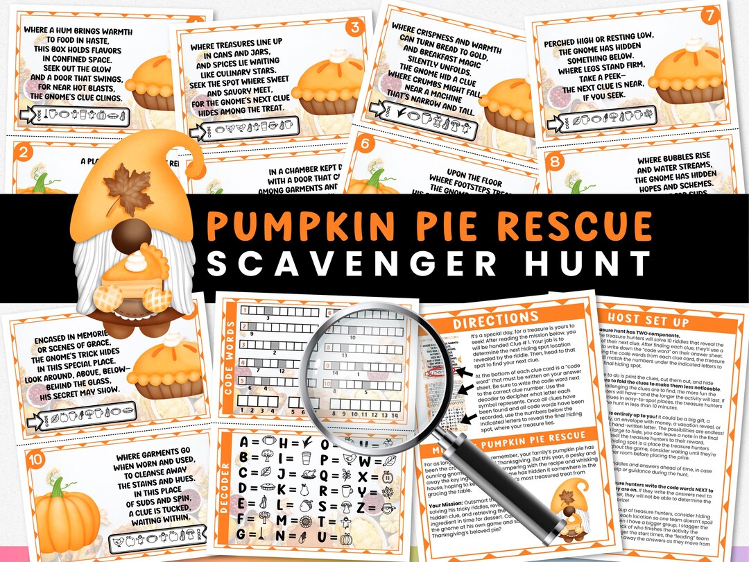 Thanksgiving Scavenger Hunt for Kids, Treasure Hunt Clues, Printable ...