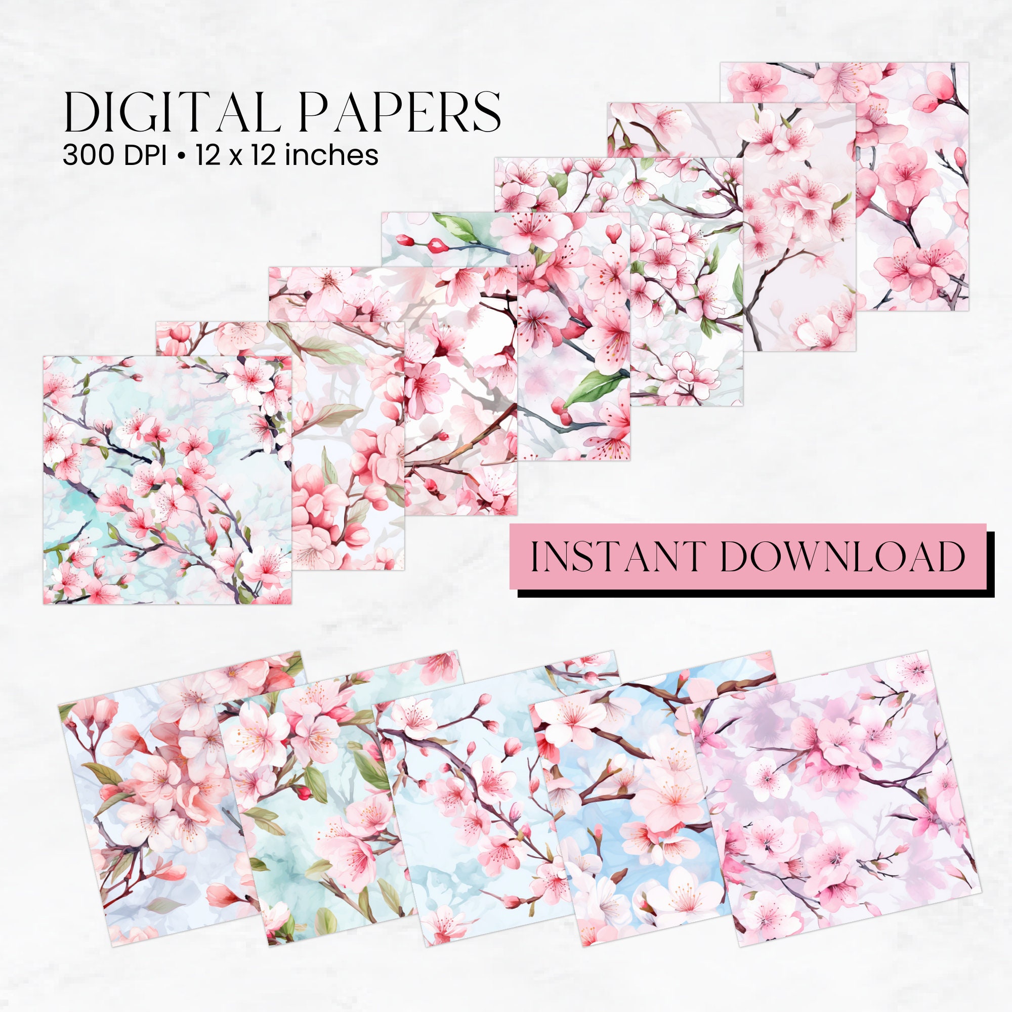 Sakura Digital Paper, Cherry Blossom Digital Papers, Printable ...
