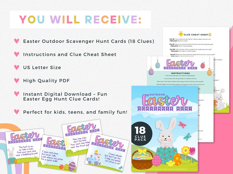 Outdoor Easter Scavenger Hunt Riddle Clue Cards, Fun Easter Egg Hunt ...