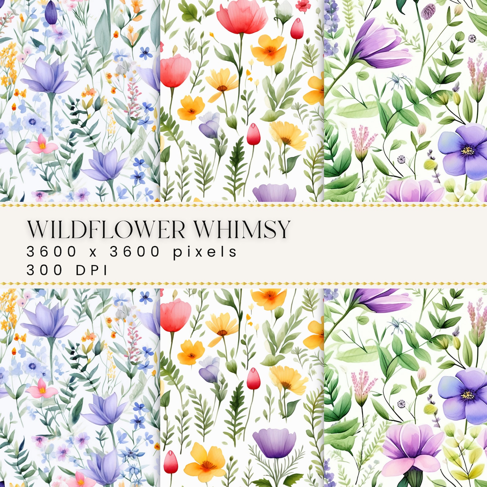 Wildflowers Printable Digital Papers, Watercolor Wildflowers Junk ...