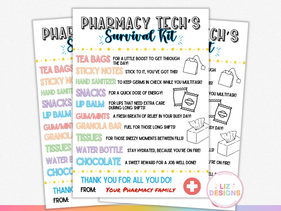 Printable Pharmacy Tech Survival Kit Tag, Gift for Pharmacy Week ...