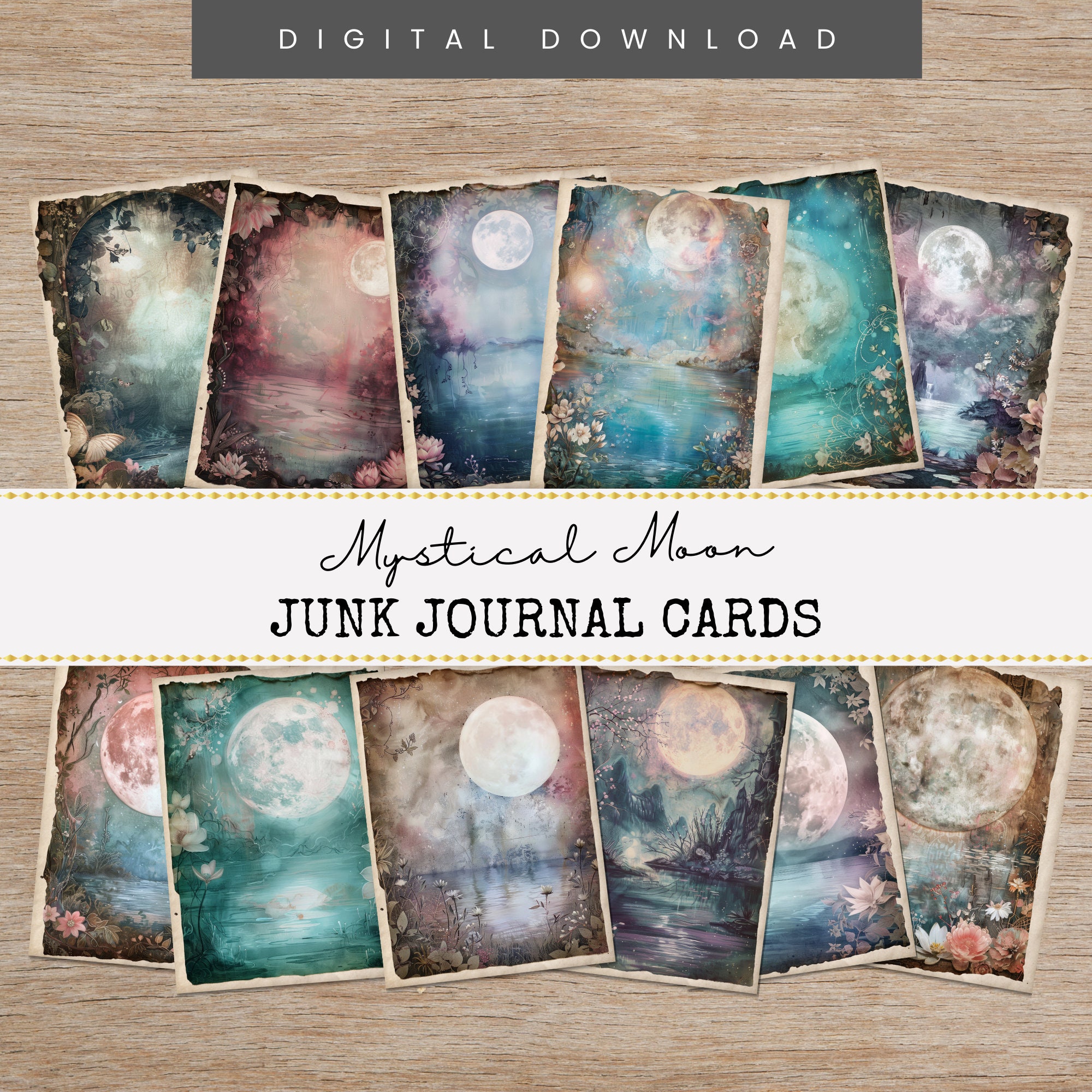 Moon Junk Journal Cards, Printable Ephemera Embellishments, Dark ...