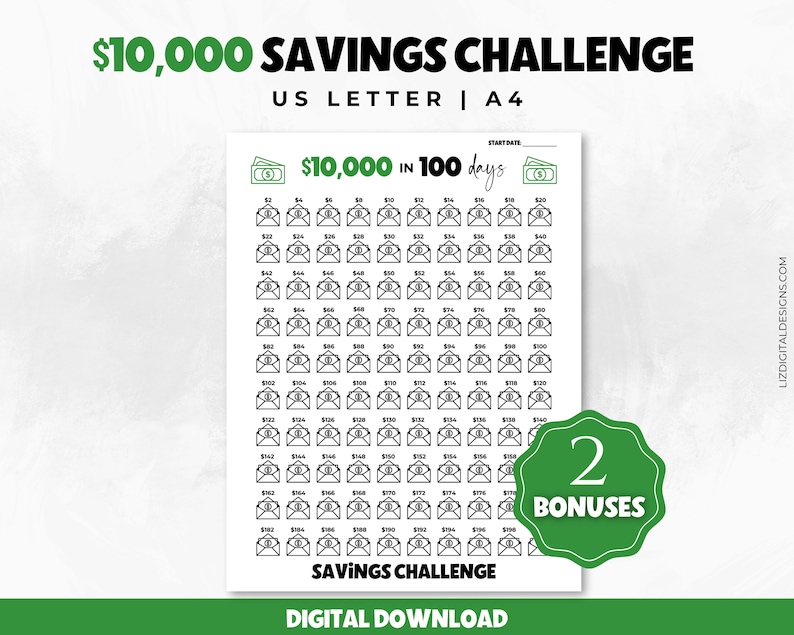 10K Savings Challenge Tracker, 100 Envelope Challenge, 100 Day and 52 ...
