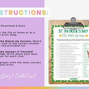 St. Patrick's Day Green Color Match up Game, Printable Senior Trivia ...
