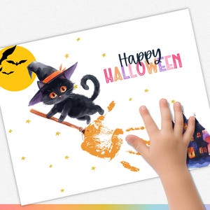 Printable Halloween Handprint Art, Black Cat Keepsake Gift, Halloween ...