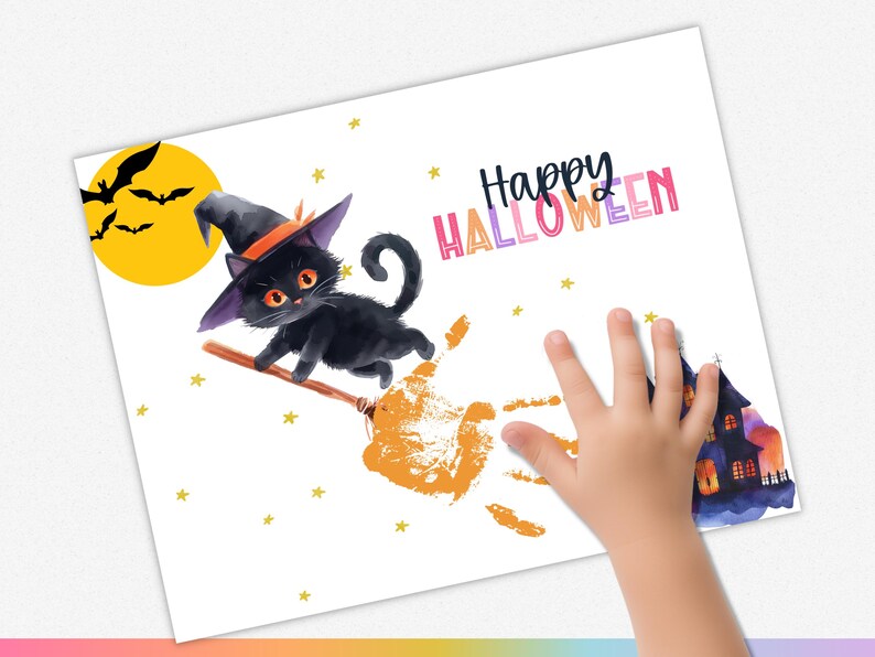 Printable Halloween Handprint Art, Black Cat Keepsake Gift, Halloween ...