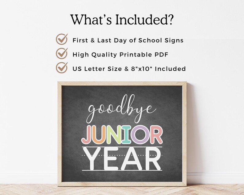 First Day of Junior Year Chalkboard Signs, Last Day of School Sign ...