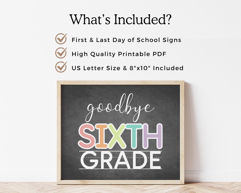 First Day of 6th Grade Chalkboard Signs, Last Day of School Sign ...