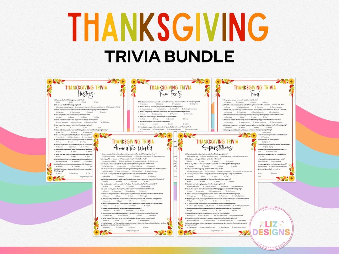 Thanksgiving Trivia Games Bundle, Printable Thanksgiving Office Party ...