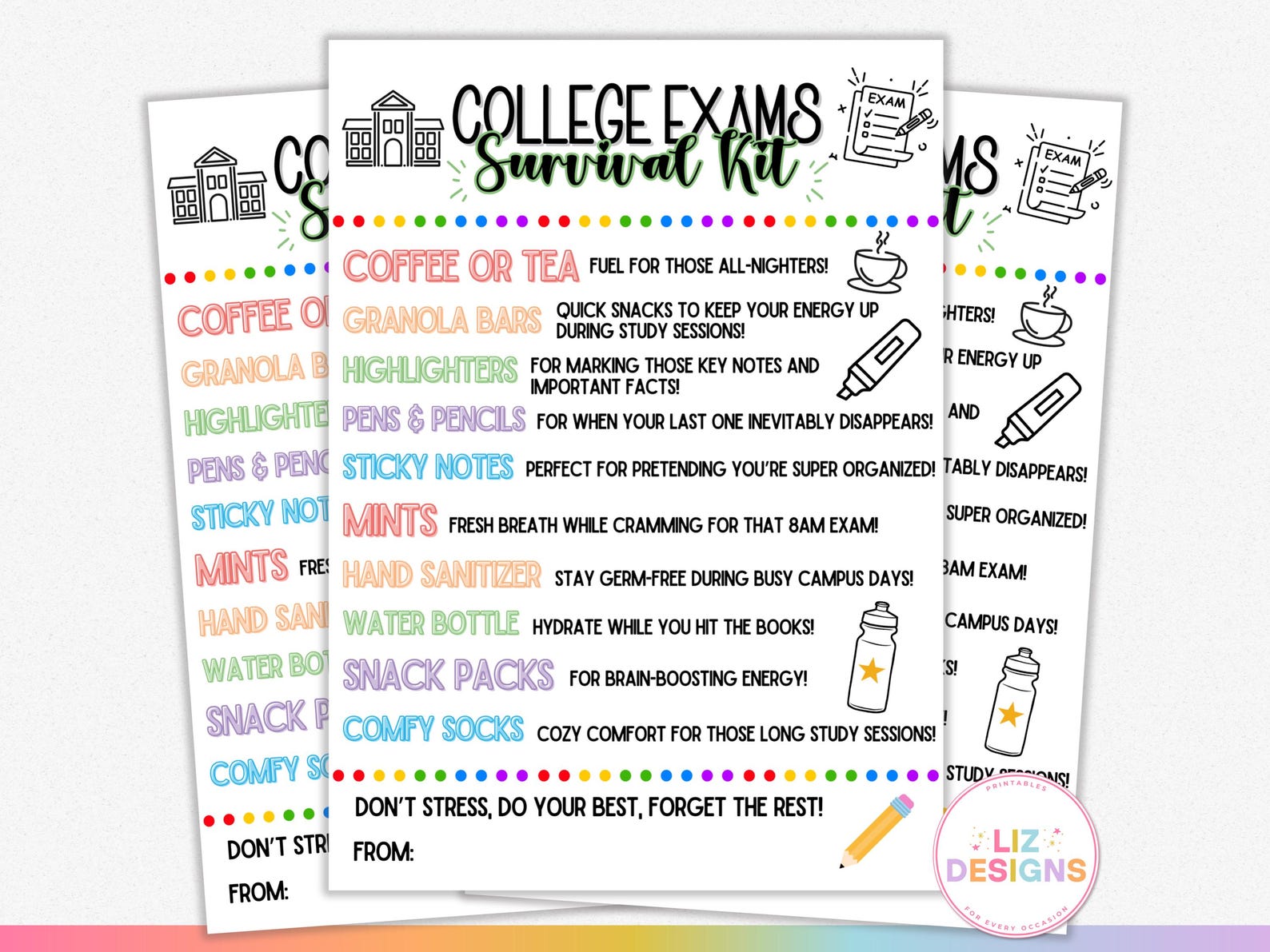 Printable College Exams Survival Kit Gift Tag, Student Finals Care ...