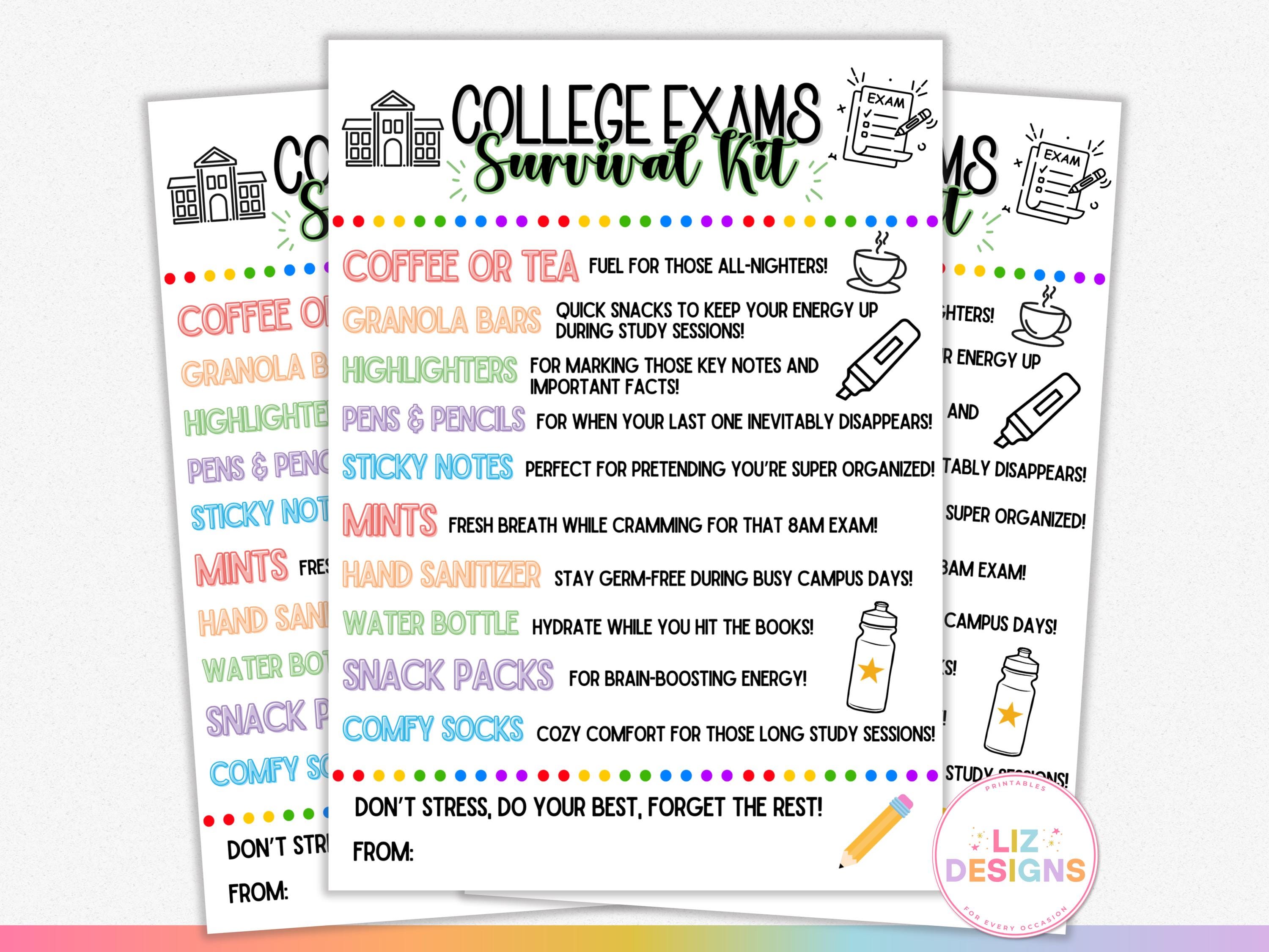 Printable College Exams Survival Kit Gift Tag, Student Finals Care ...