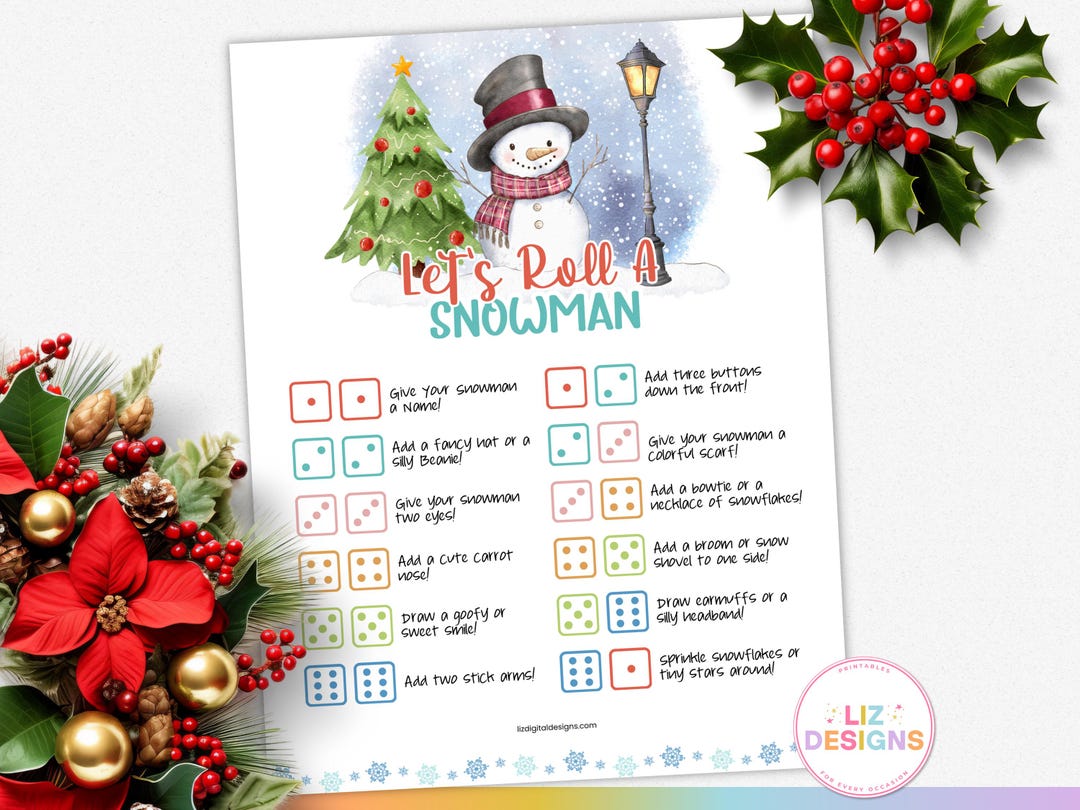 Roll a Snowman Game, Printable Christmas Dice Party Game, Fun Family ...